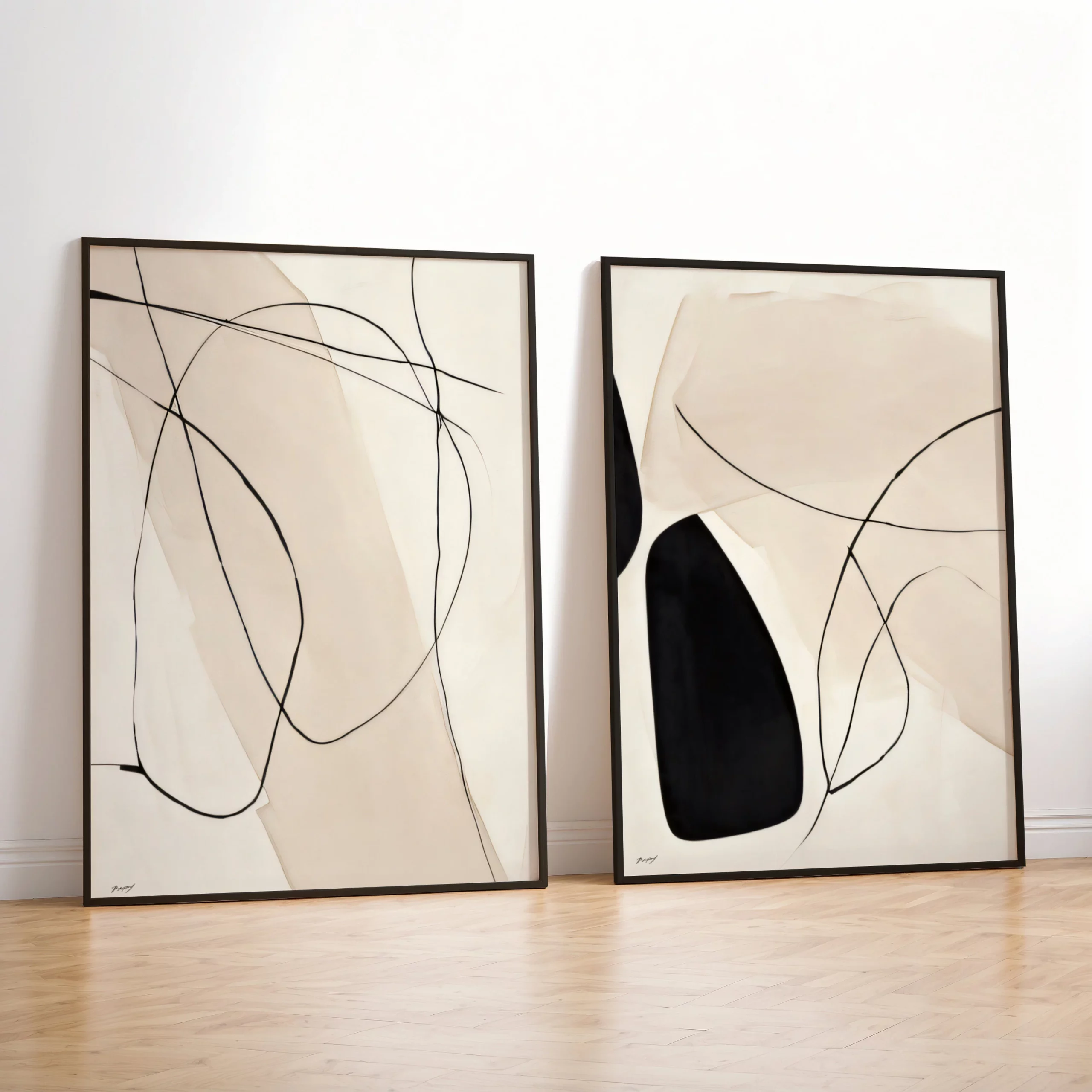 Japandi Art Print Set of 2 | Neutral Abstract Linework Wall Decor