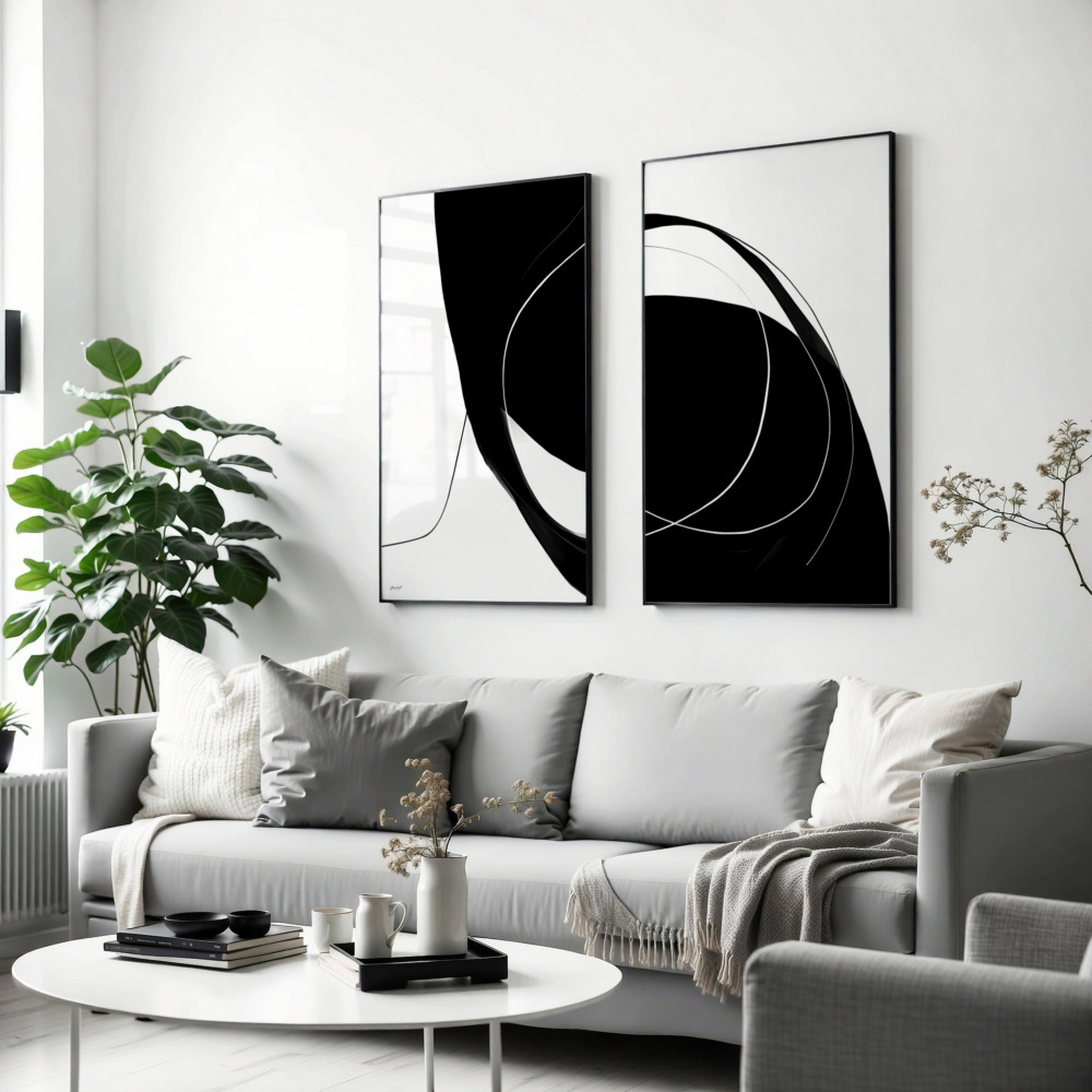 Dynamic Black and White Abstract Art Set | Modern Wall Decor