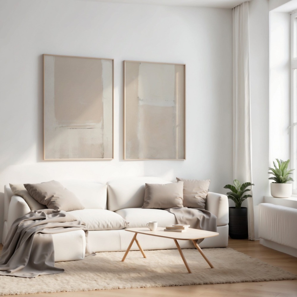 Minimalist Neutral Duo | Set of 2 Beige Abstract Prints | Above Sofa ...